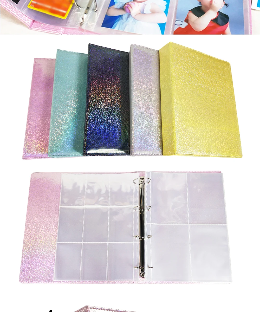A4 A5 Pu Leather Ring Binder Collect Book Glitter Dazzling Laser Card Book Photo Album Postcard ...