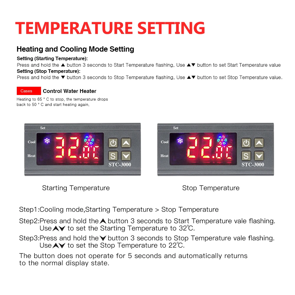 STC-1000 STC-3000 STC-3008 Dual LED Digital Thermostat Temperature Controller DC 12V 24V AC 110V ...