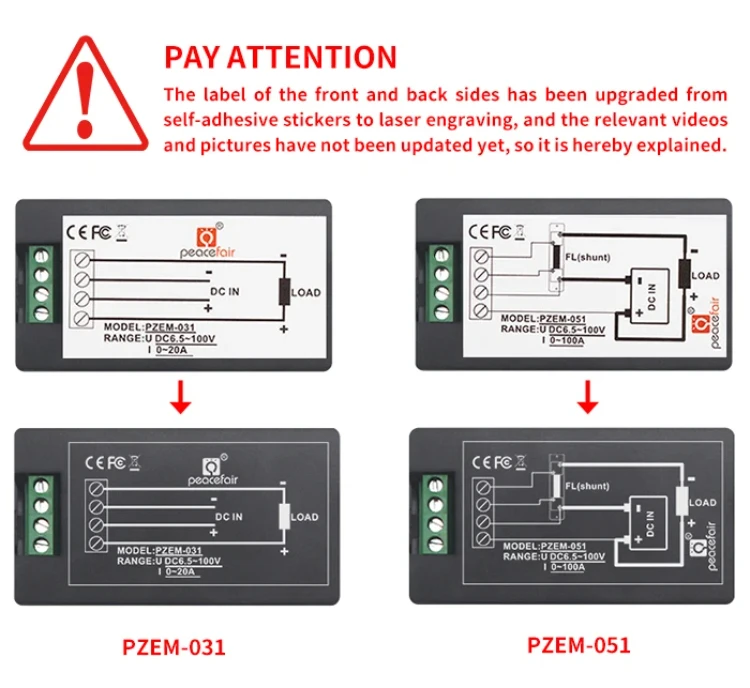 PZEM-031 PZEM-051 20A/50A/100A Digital Wattmeter Voltmeter Ammeter DC 6.5-100V Voltage Current ...