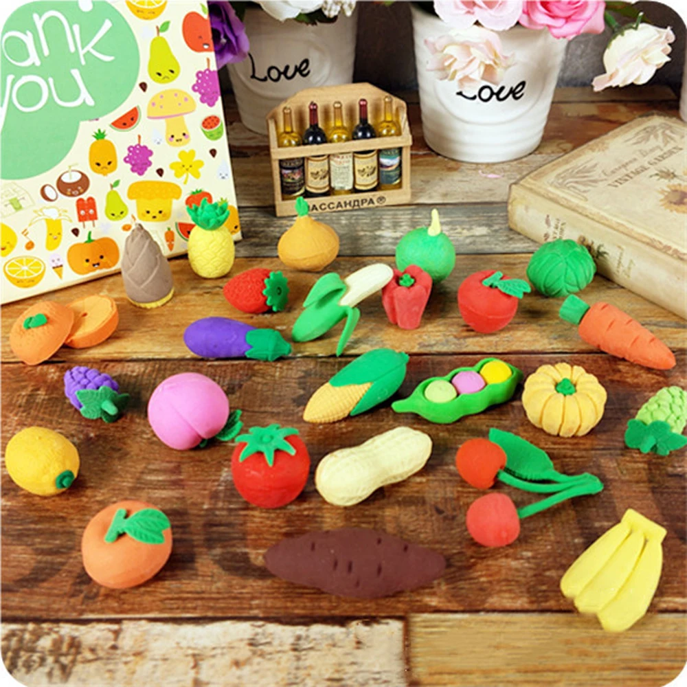 Colorful Mini Fruits & Vegetables Erasers for Kids