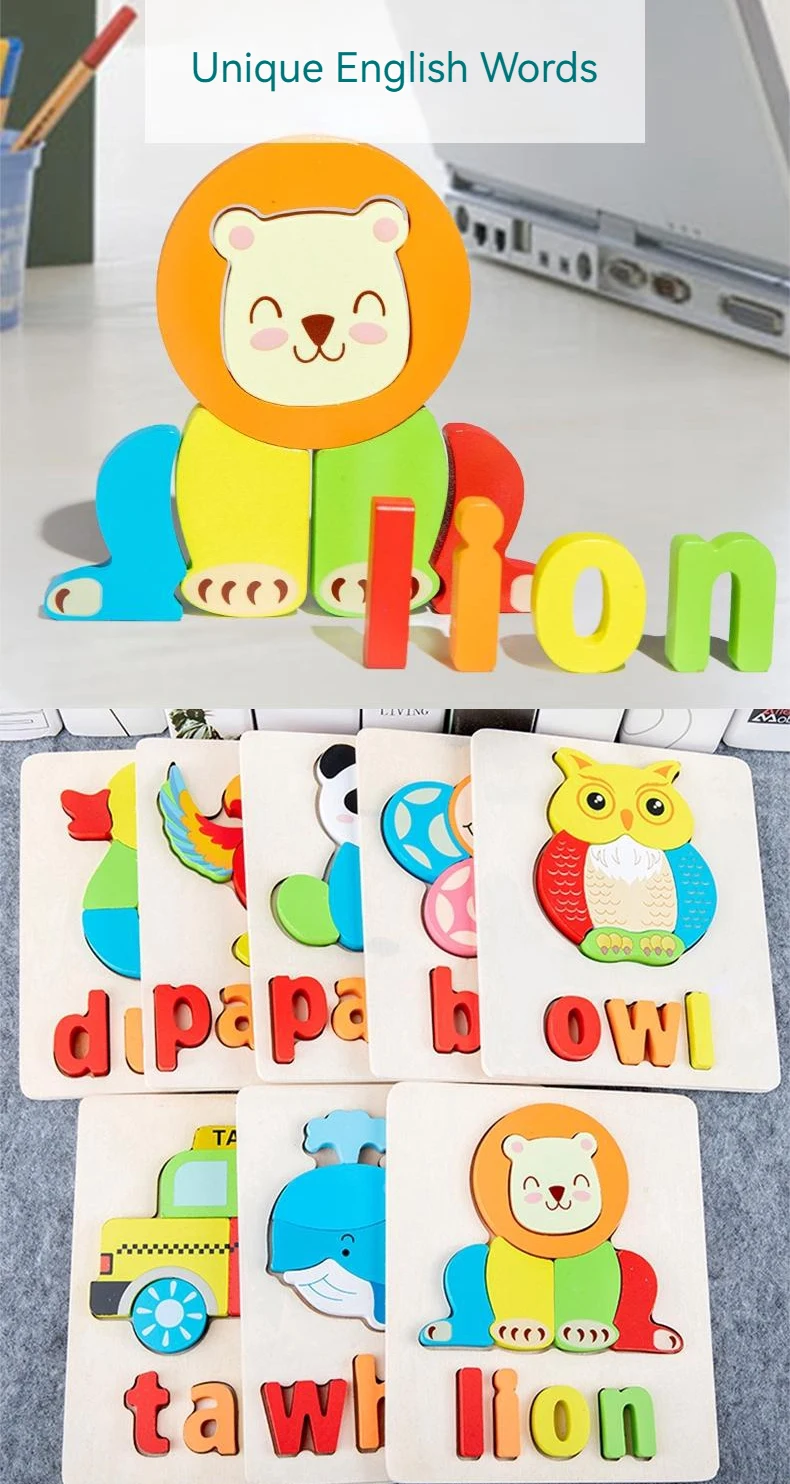 Classic Wooden 3d Alphabet Word Animal Jigsaw Puzzles Wood Baby ...