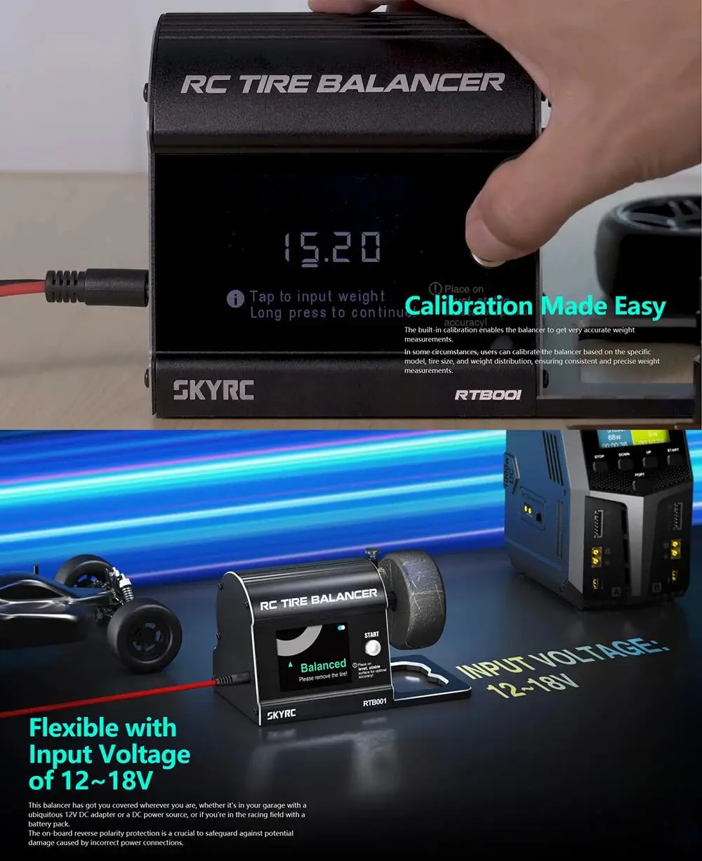 SKYRC Tire Balancer RC RTB001 7.2V-12V DC Input Powerful DC Motor Seam Removing Digital 1/8 1/10 ...