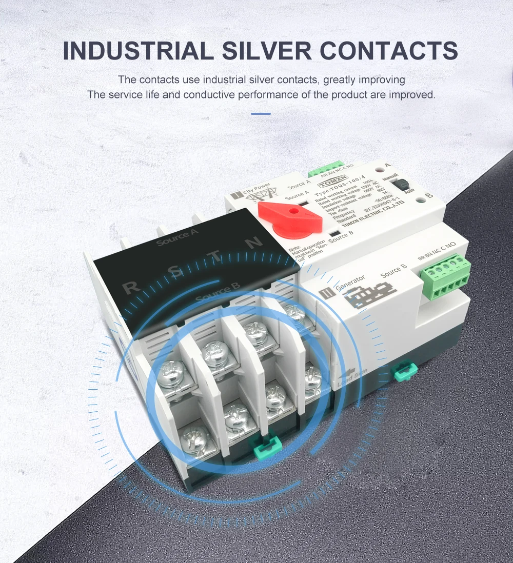 3 Phase Din Rail ATS Dual Power Automatic Transfer Switch Electrical Selector Switches ...