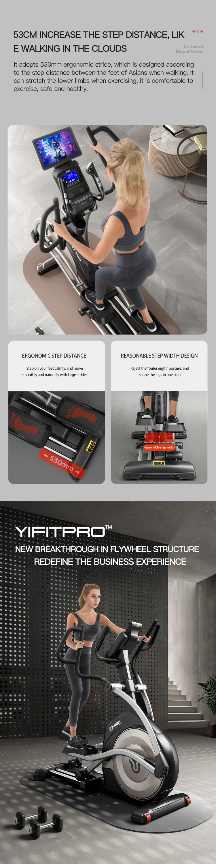 YPOO Commercial Elliptical Trainer with 32 Level Resistance