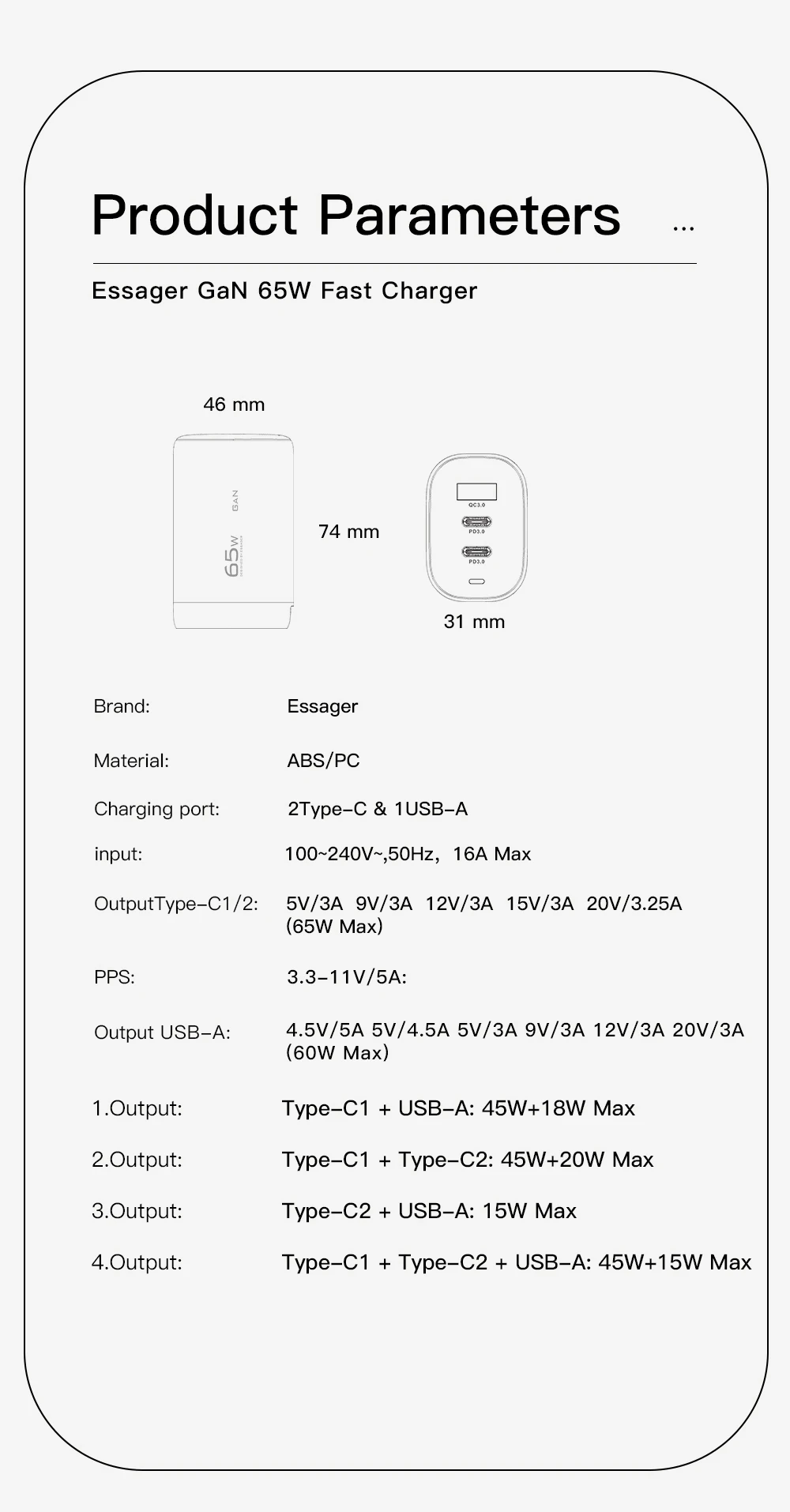 Essager 65W GaN USB C型笔记本电脑充电器PPS 45W 25w快速充电三星QC3.0 PD3.0 iPhone12小米手机| Alibaba.com