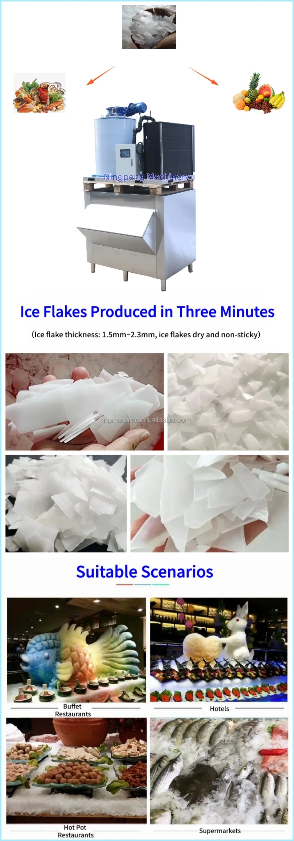 NP Brand Stainless Steel Flake Ice Cream Machine Sea Water Flake Ice Machine on Board Saltwater ...