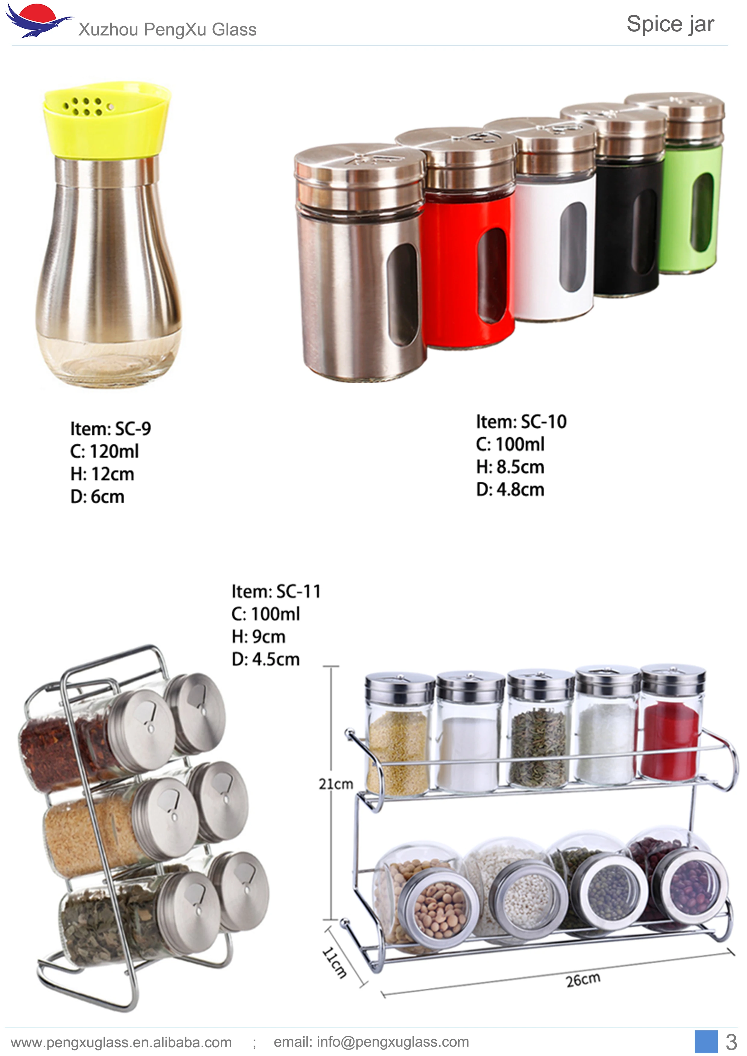 Custom 90ml 120ml 180ml Stainless Steel Glass Food Spices Seasoning Set Condiments Bottle Glass ...