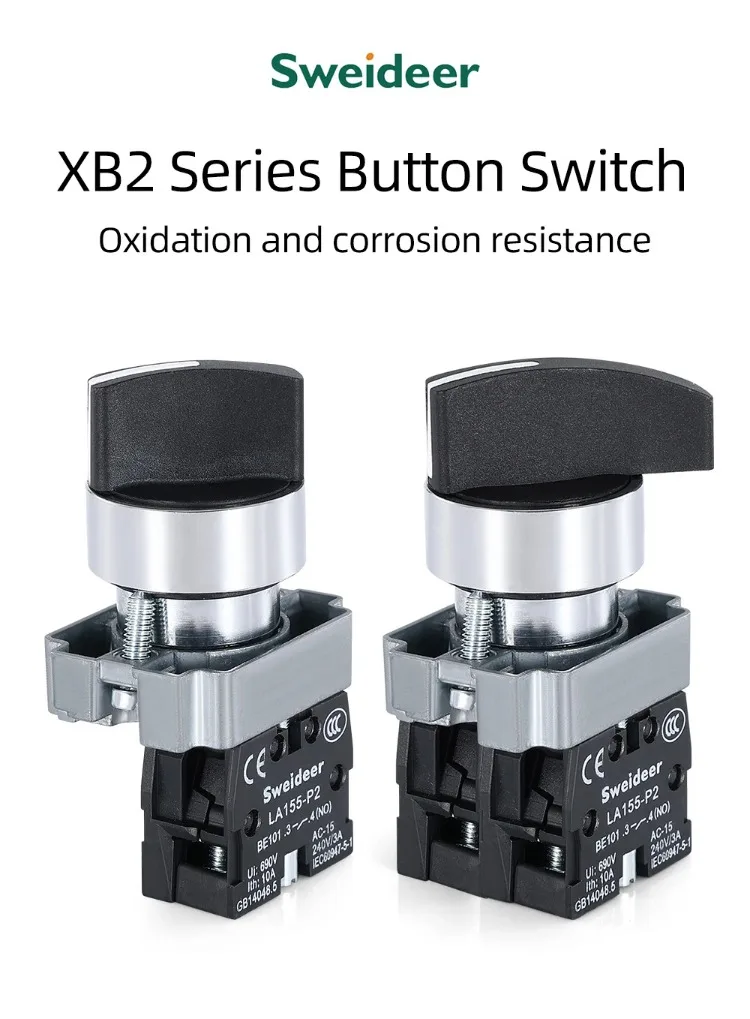 Knob Switch 22mm XB2-BD21 BD33 BD23 BD25 BD35 BD41 BD53 BJ33 1NO/2NO/1NO1NC 2/3 Position Self ...