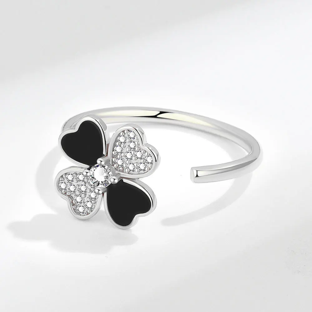 Rotate Heart Four Leaf Clover Rings For Women Open Adjustable Dripping Oil Rings Jewelry - Buy ...