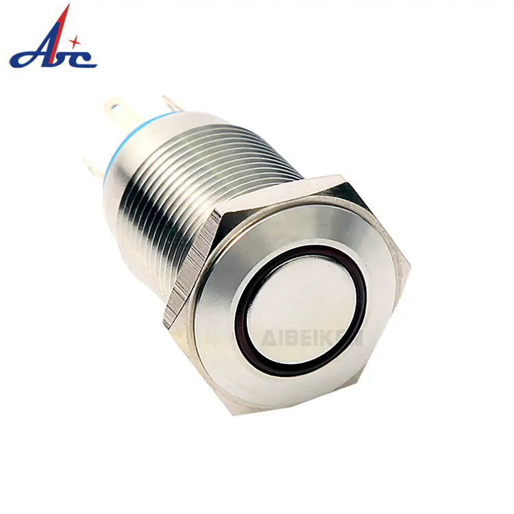 16mm Latching Push Button Switch Ip68 24v Blue Led Ring Illuminated Momentary Button Switch ...