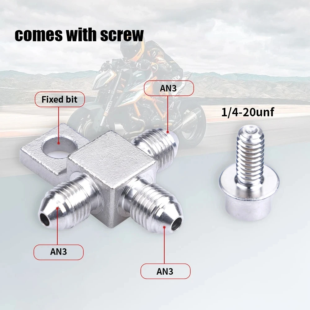 Universal Stainless Steel AN3-3AN Male Brake Hose End Tee Block with Screw 1/4-20 Unf Titanium ...