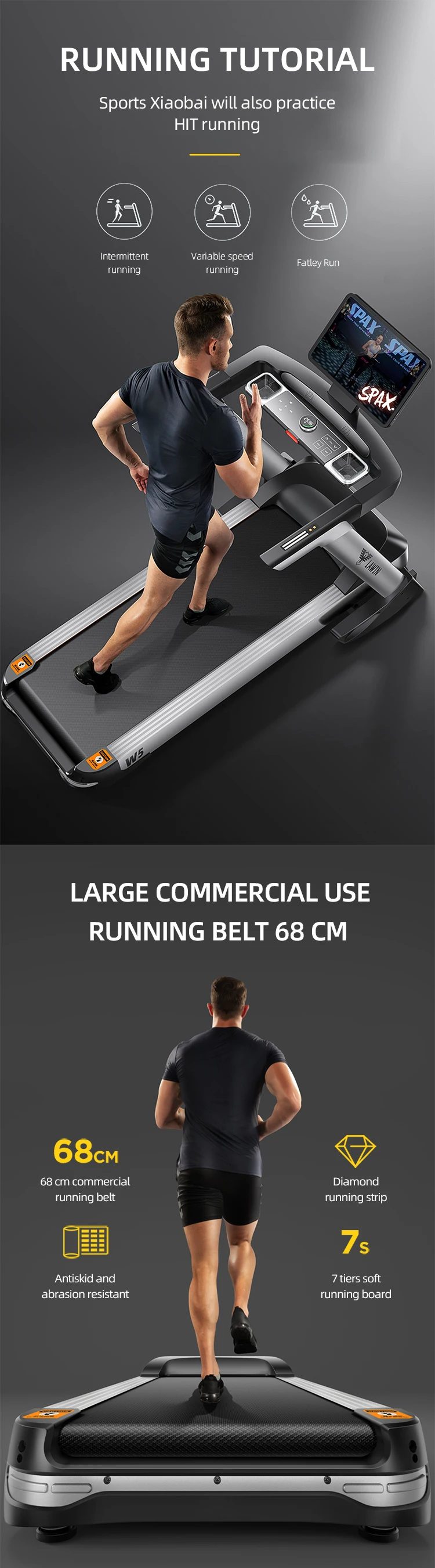 YPOO LED TFT SCREEN Gym Equipment Fitness Running Treadmill