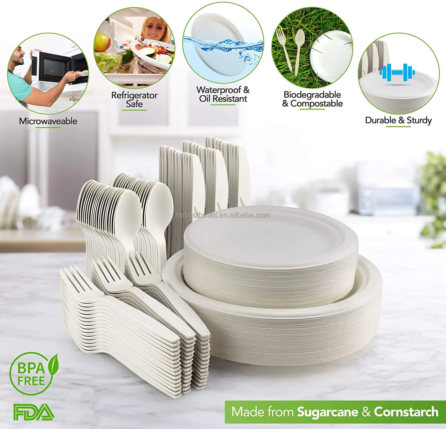 Compostable And Biodegradable Sugarcane Bagasse Eco-friendly Dinnerware Kits Disposable ...