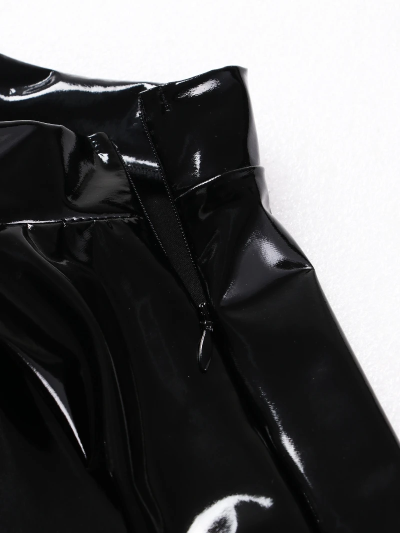 Sexy Womens Glossy Patent Leather Flared Skirt Club Dance Performance