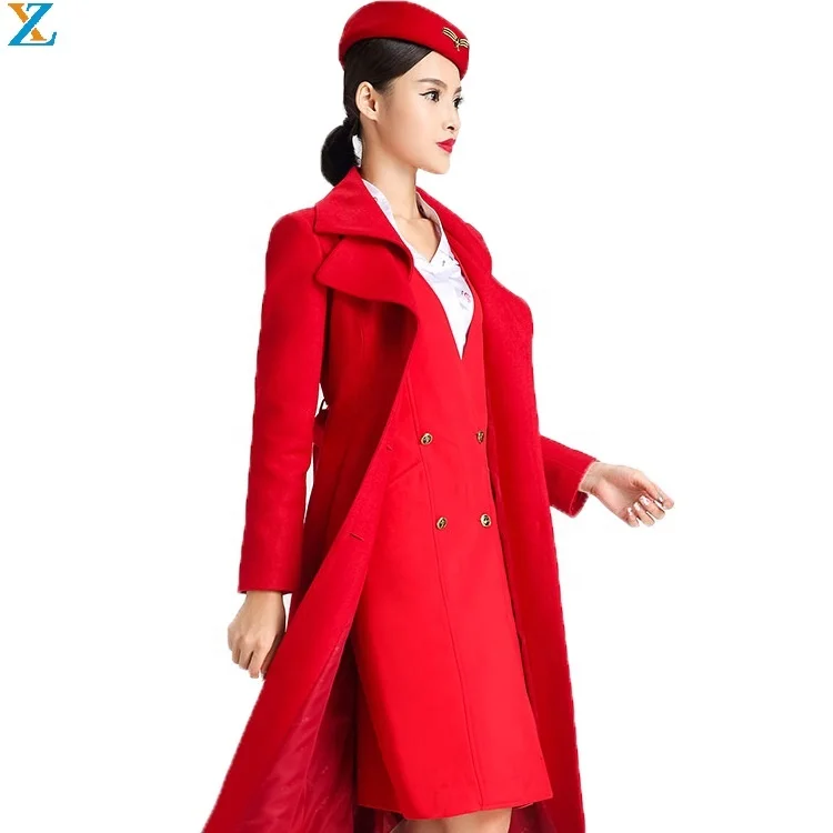Flight Attendant Uniform Fashion Red Blazer Skirt Airline Stewardess