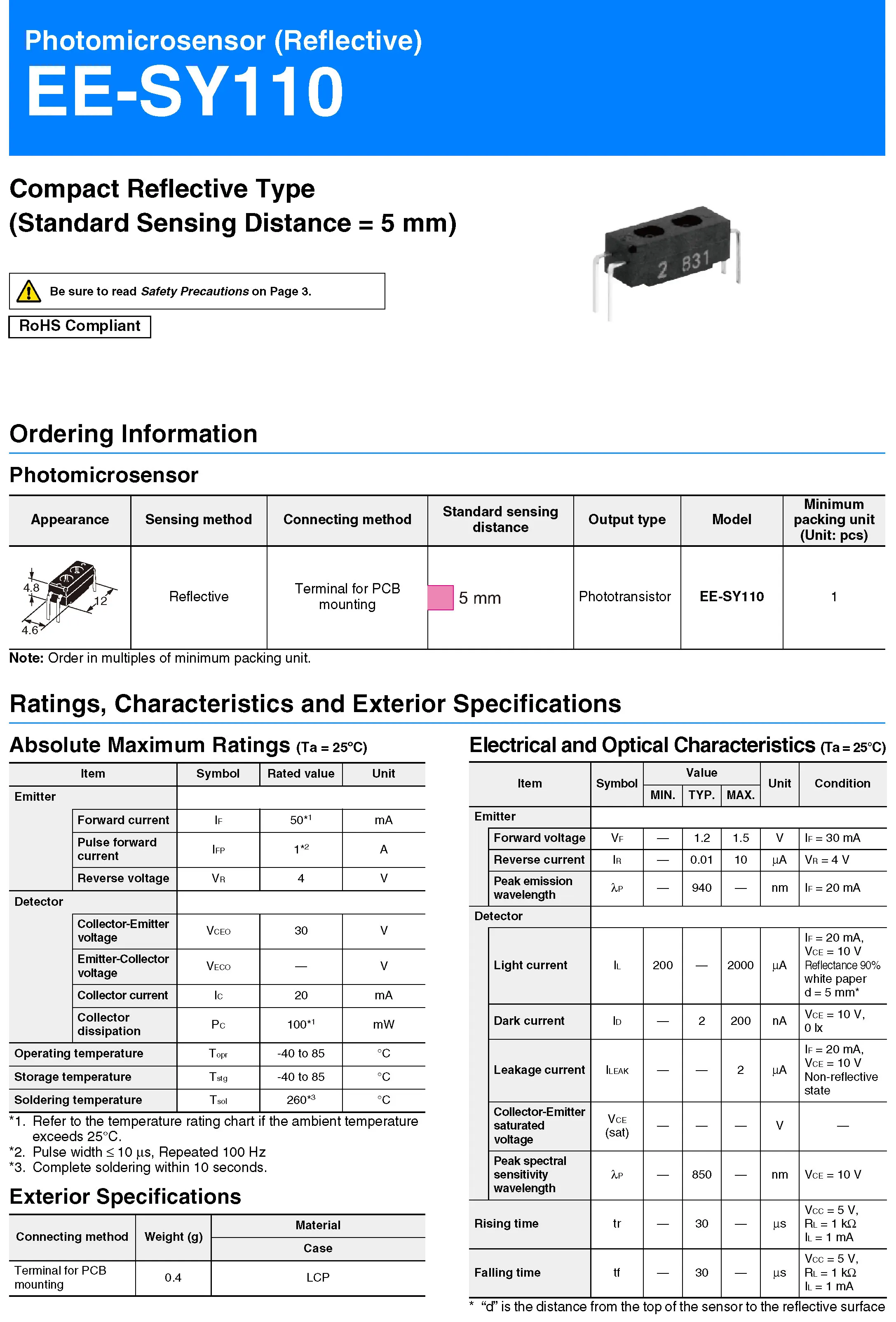Ee-sy110 Photo Micro Sensor Reflective Reflective Smd Groove Width: 5mm - Buy Ee-sy110 photo ...