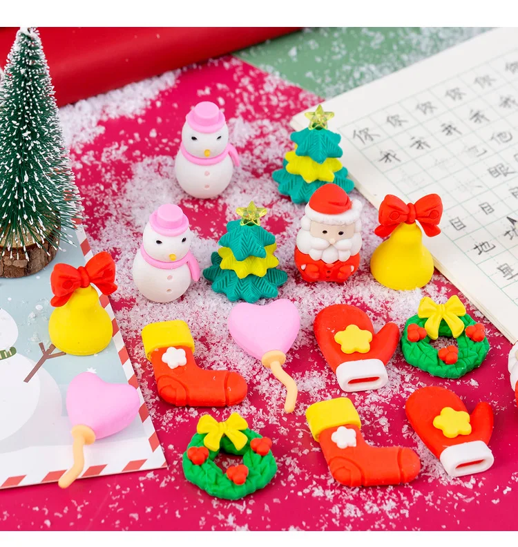 Hot Sell Mini Kawaii Eraser Cartoon Santa Christmas Tree School Office ...