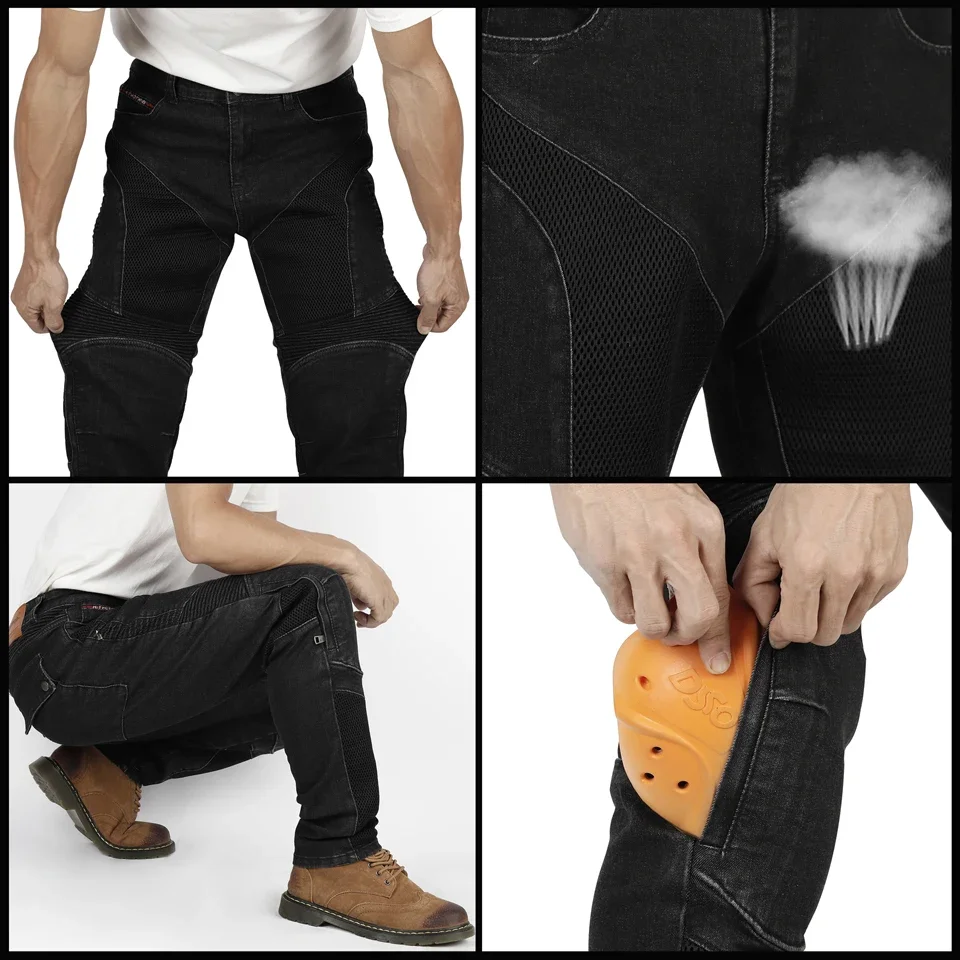 Motorcycle Pants Men Summer Mesh Ventilation Classic Black Moto Jeans Riding Touring Blue ...