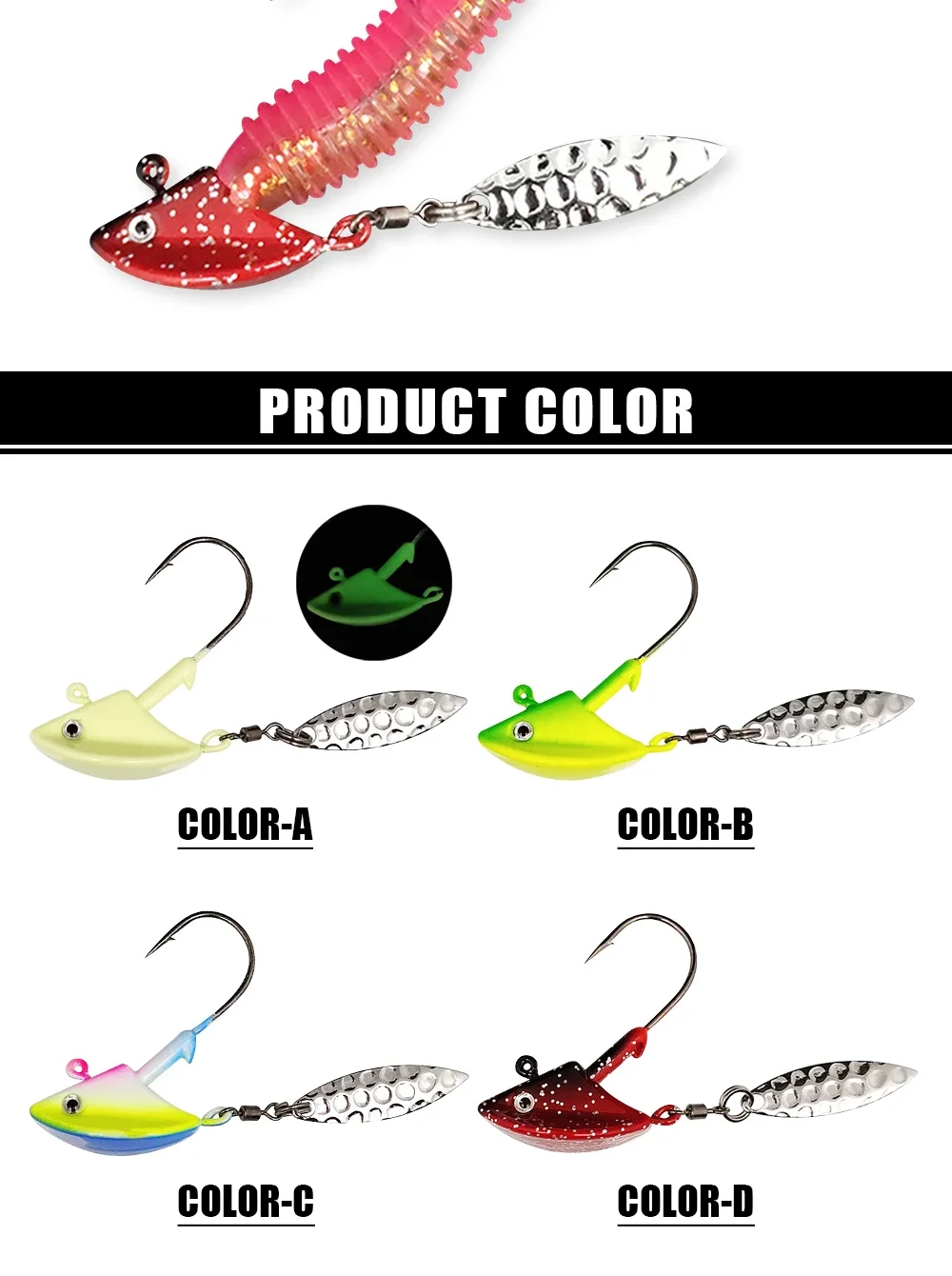 Spinpoler Jig Heads Fishing Hook With Willow Blades Freshwater 3.5g 7g 10g 14g 20g Short Shank ...