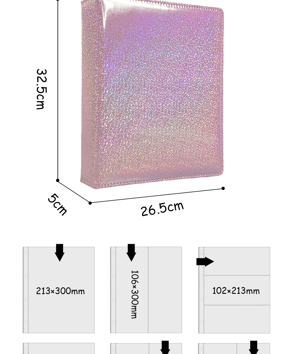 A4 A5 Pu Leather Ring Binder Collect Book Glitter Dazzling Laser Card Book Photo Album Postcard ...