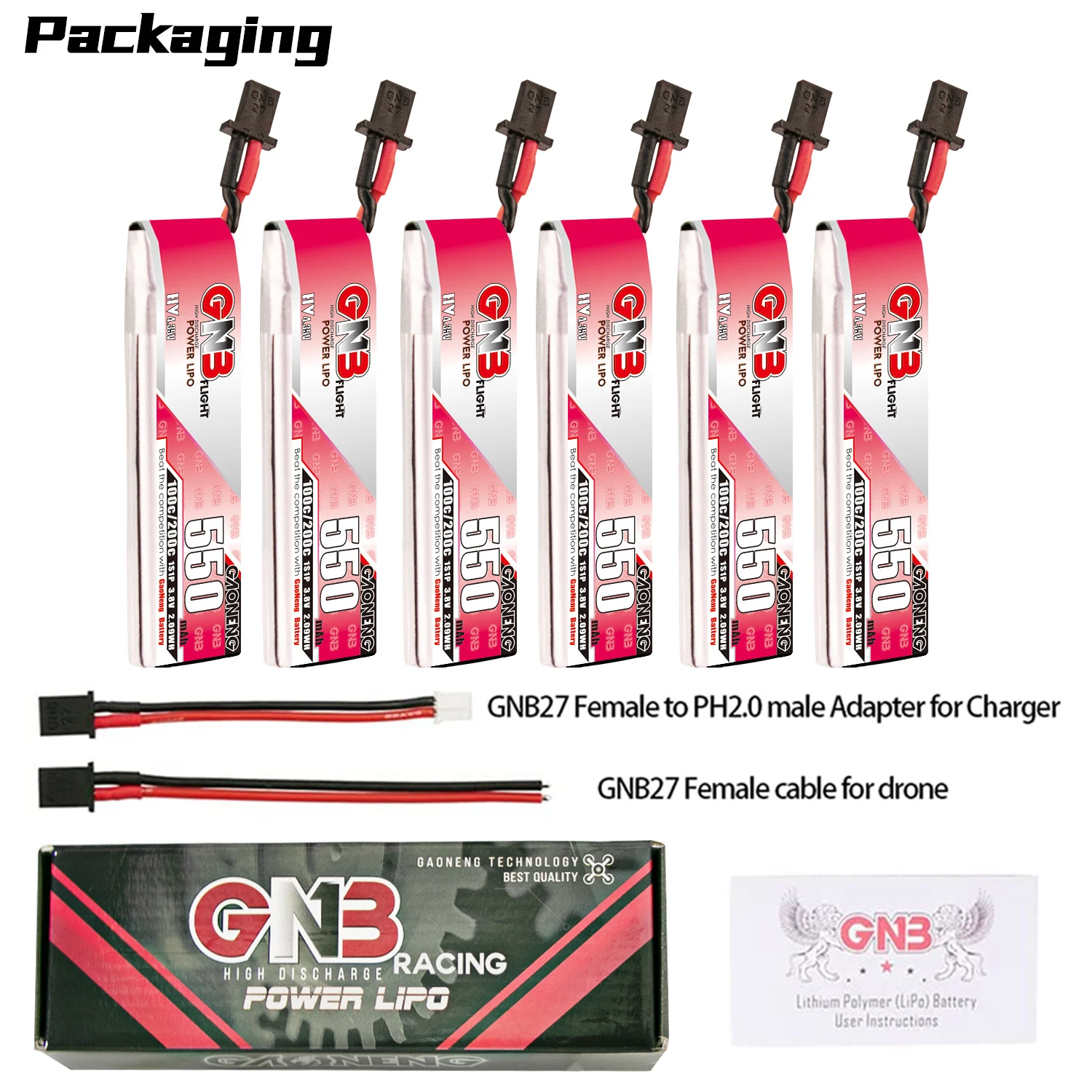 Gaoneng Gnb 1s 3.8v Hv 550mah 100c Gnb27 Cabled Lipo Battery Mini Quads Fpv Drone Emax Nanohawk ...
