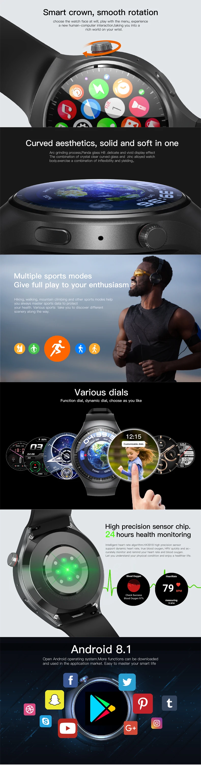 Dm80 Amoled Display 4g Android Smart Watch With Heart Rate True Blood Oxygen Gps 1000mah Big ...