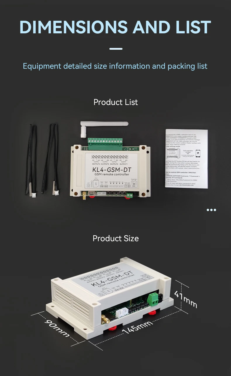 4 Channel Relay Switch Module GSM Alarm SMS Controller KL4 GSM With Power Failure Alert Optional ...