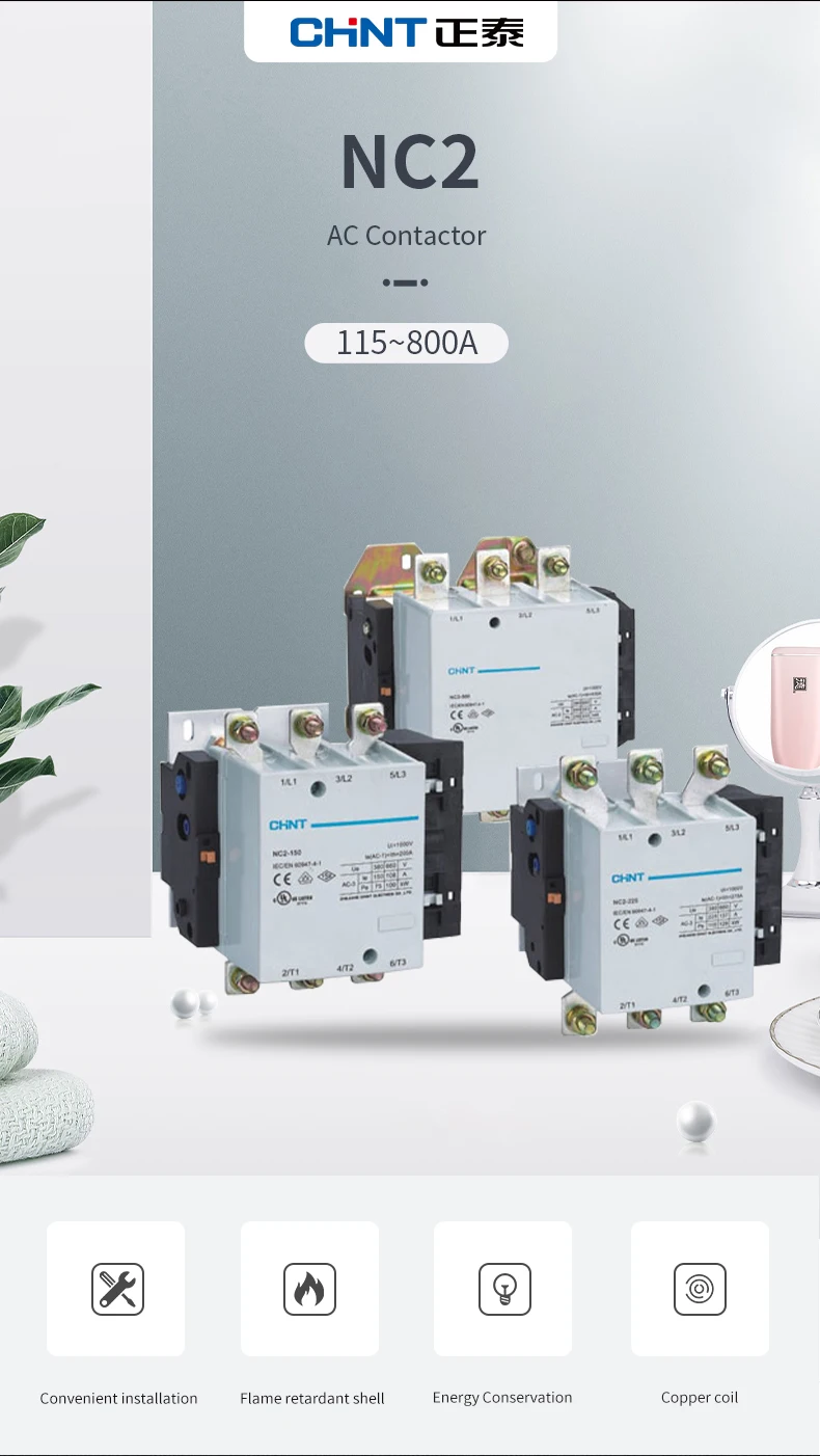 Original NC2 115A to 800A AC Contactor 3P 4P Used for 50Hz 60Hz Rated Current 690V Chint ...