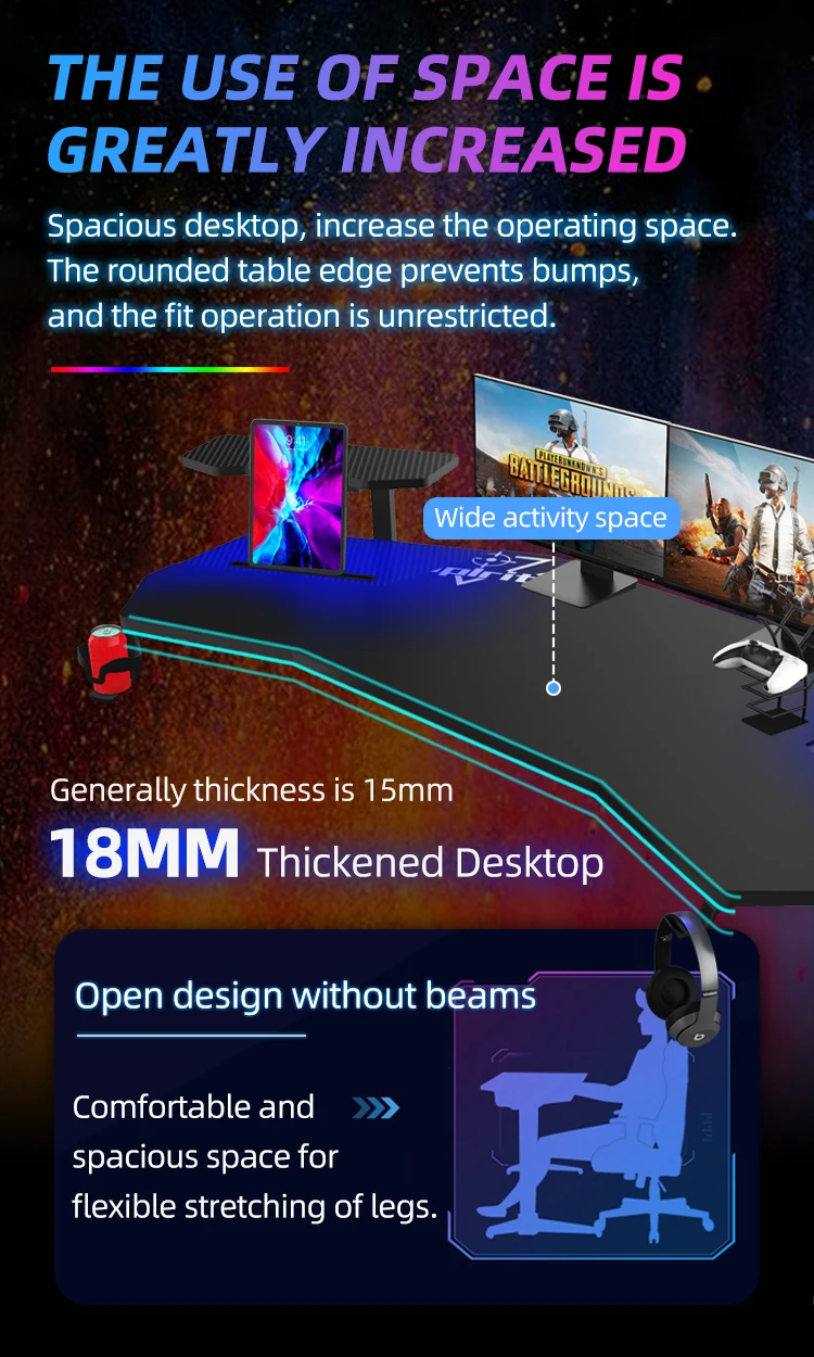 180cm Large Desktop Rgb Gaming Desk Corner E-sports Computer Gaming Table Manufacturer Black Pc ...
