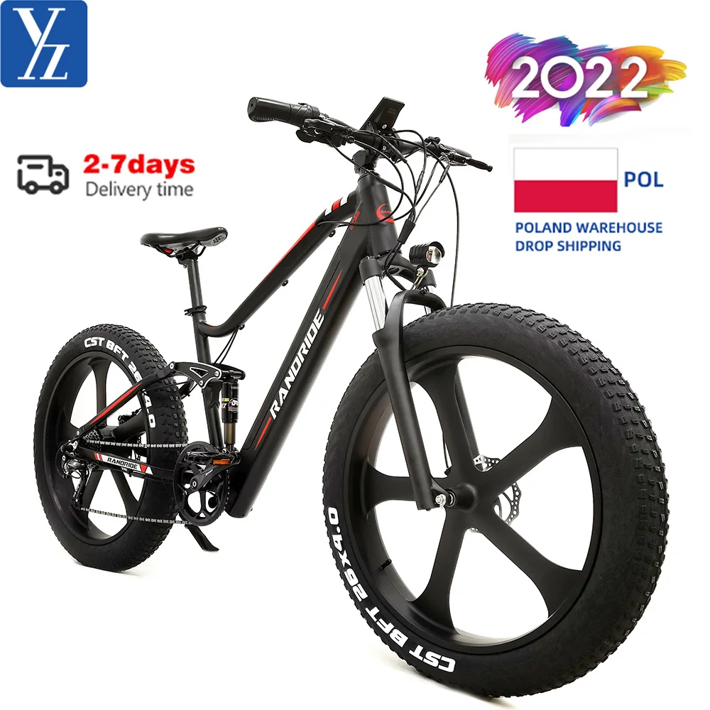 RANDRIDE Explorer Mountain Ebike Full Suspension Electric Bike 1000w Electric Bicycle 17AH ...