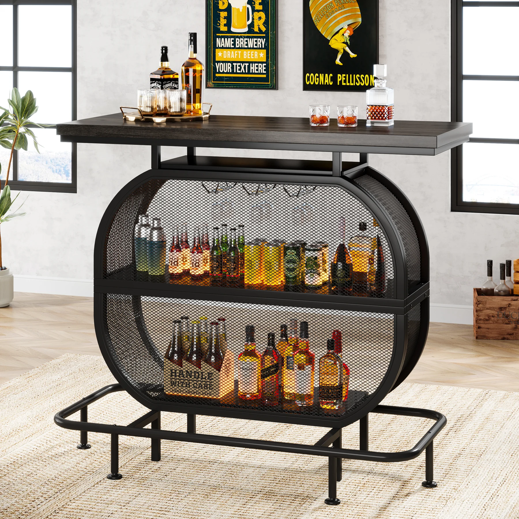 Home Bar Cabinet Designs 4 Tier Modern Liquor Wine Bar With Metal ...