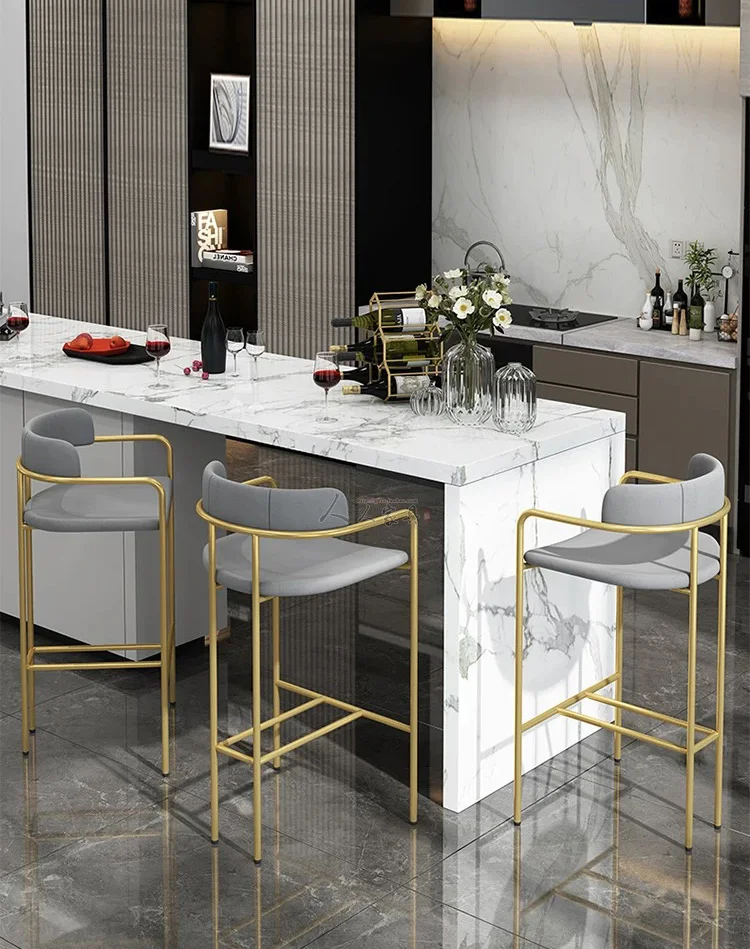Modern High Chair Kitchen Island Counter Gold Metal Bar Chair Luxury ...