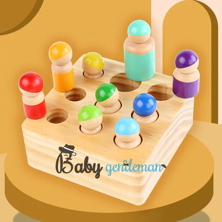 Montessori Color Shape Learning Socket Wooden Rainbow Peg Doll For Kids ...