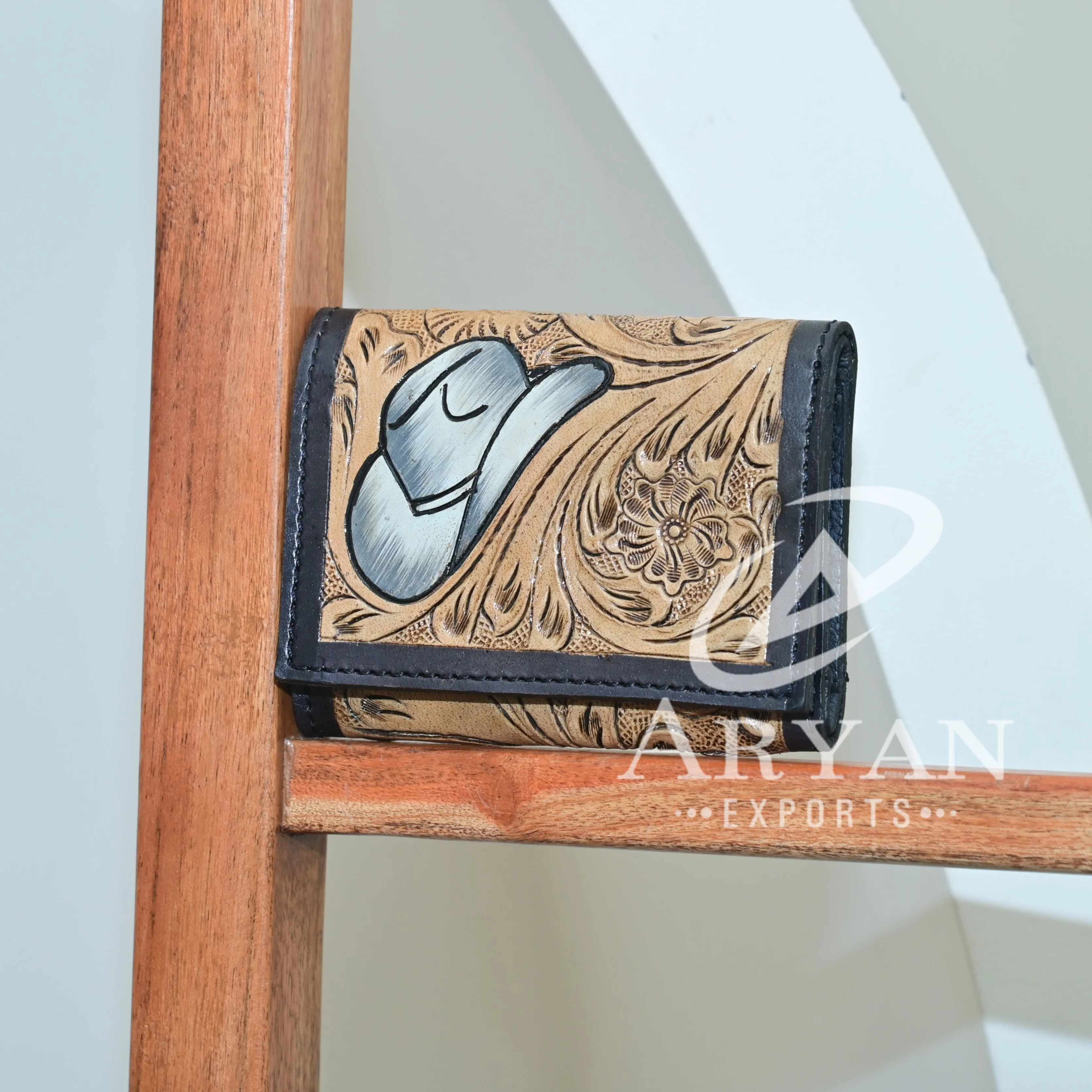 New Hand Tooled Leather Tri-fold Wallet With Western Floral Pattern ...