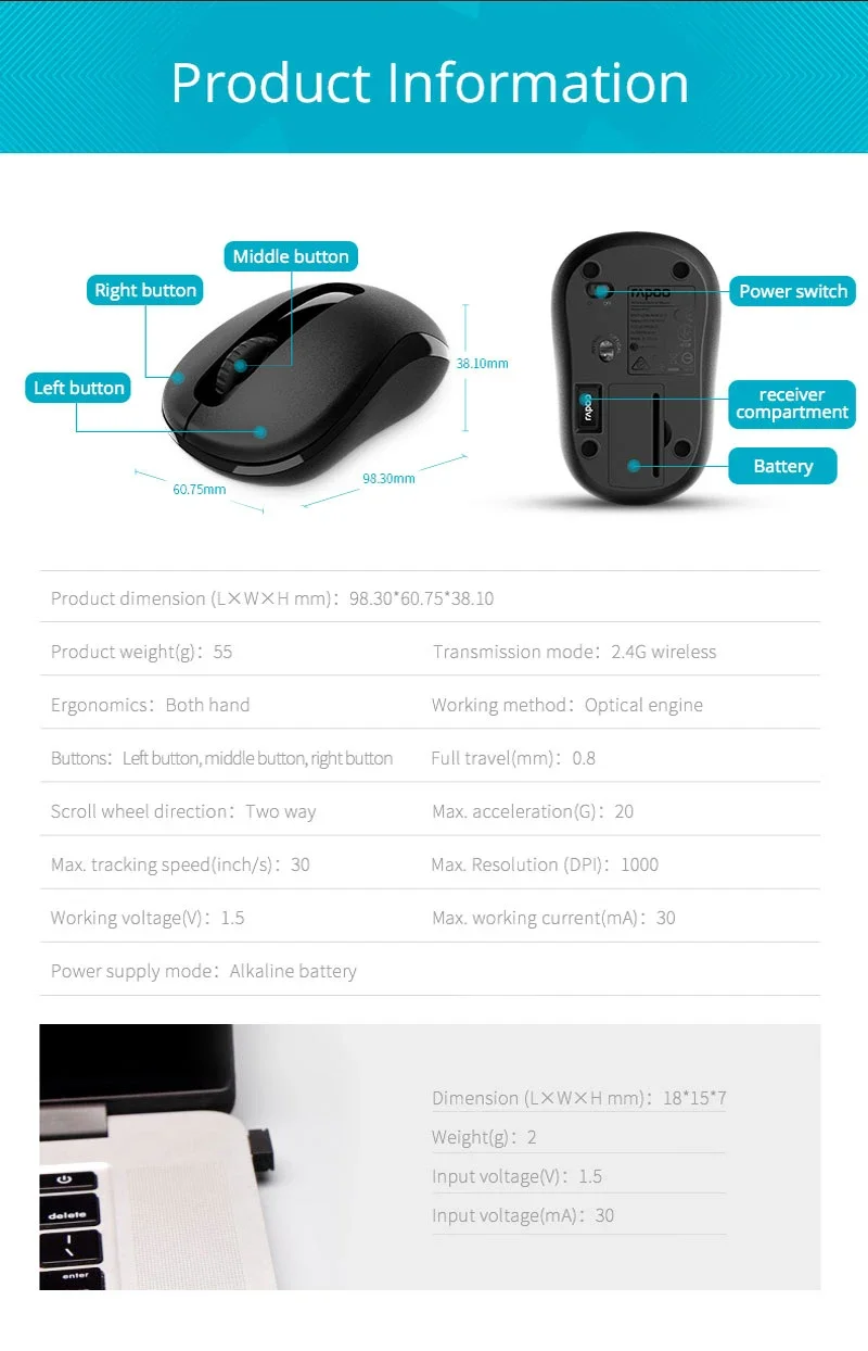 Rapoo M10 Plus - Ergonomic 2.4G Wireless Mouse for Office