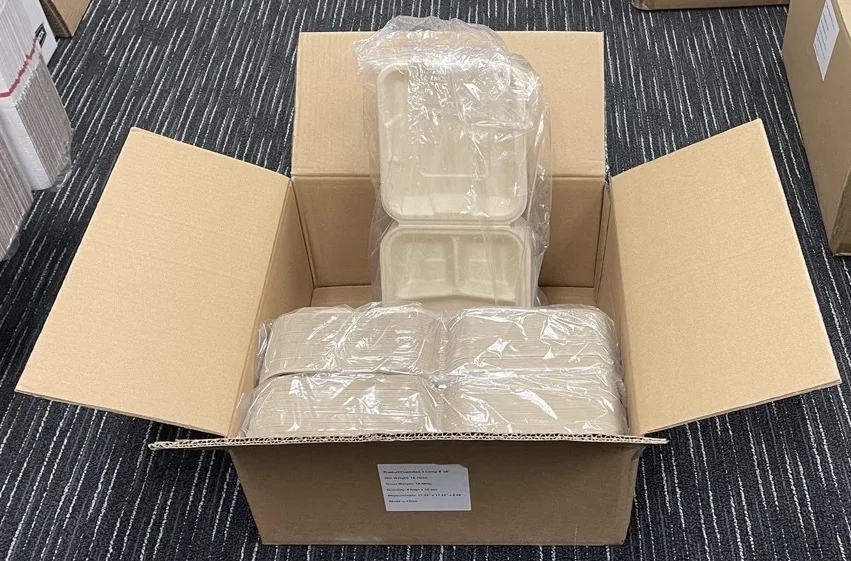 8x8 Inch 3 Compartment Clamshell Disposable Microwave Safe Compostable ...