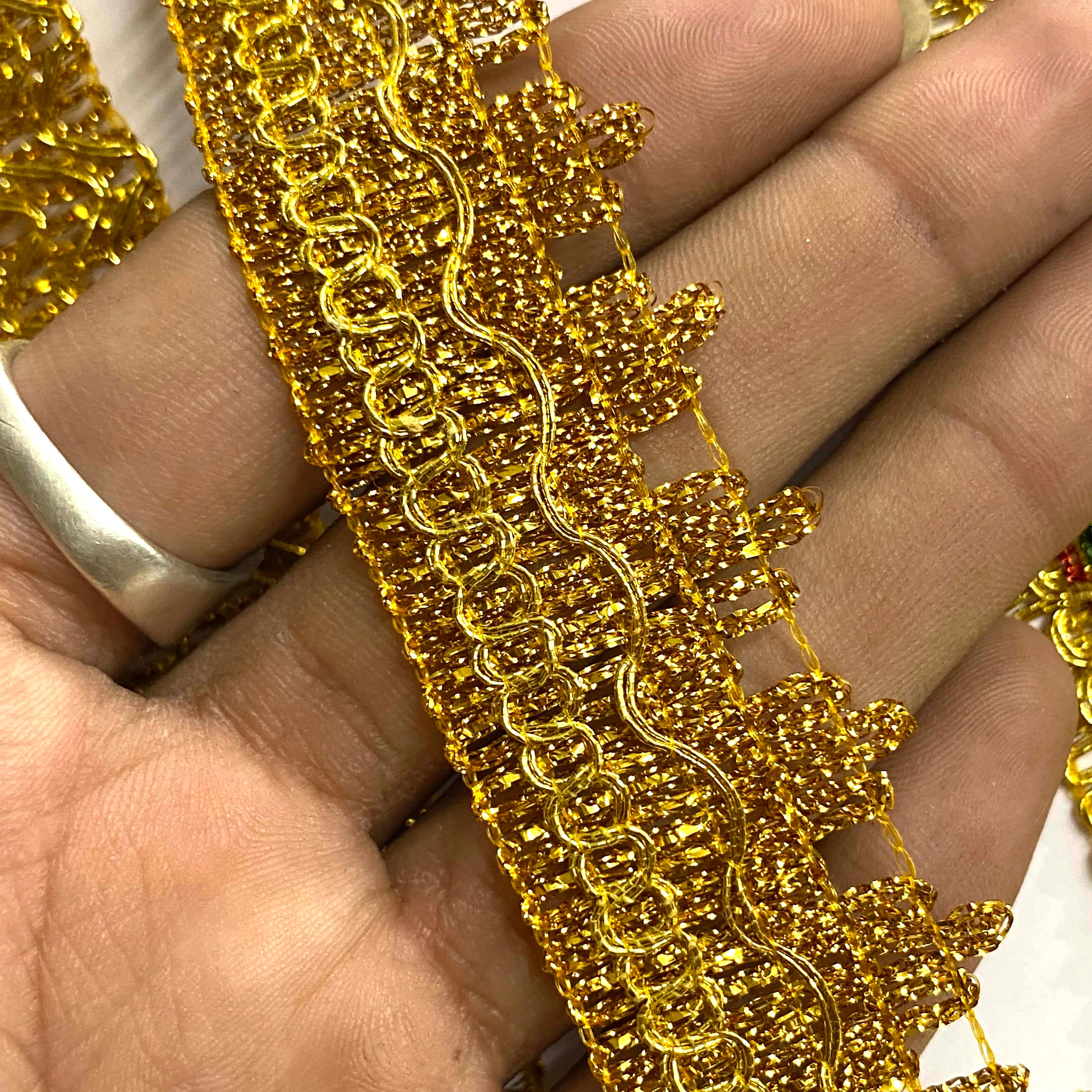 25mm Diy Carnival Garments Sewing Accessories Lurex Lace Small Knitted Gold Ethnic Metallic Edge ...