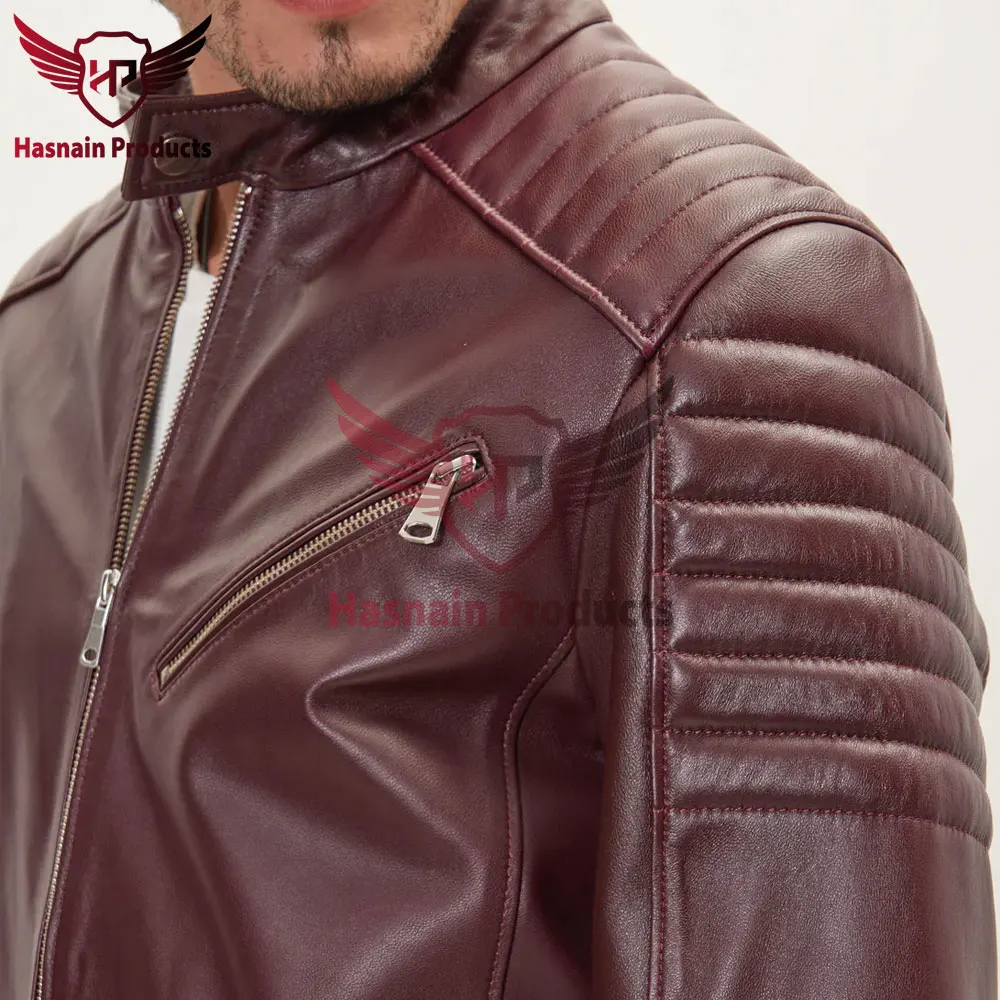 Premium Quilted Leather Moto Jacket - Burgundy Falcon - Stylish ...
