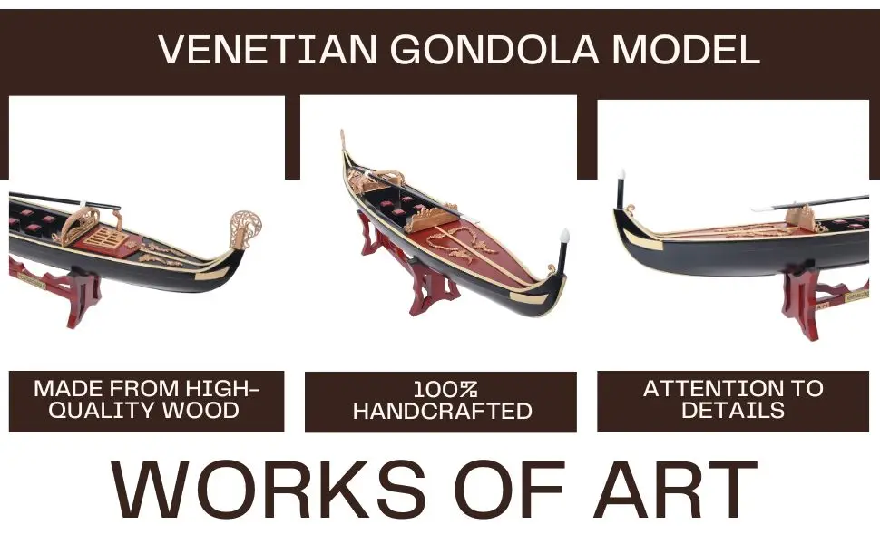 Venetian Gondola Model Ship Painted Black/red 60 Cm Handcrafted Wooden ...