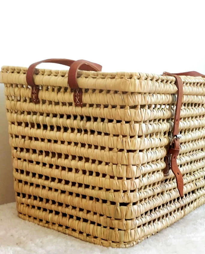 Large Wicker Square Trunk For Storage With Leather Handles Handmade ...