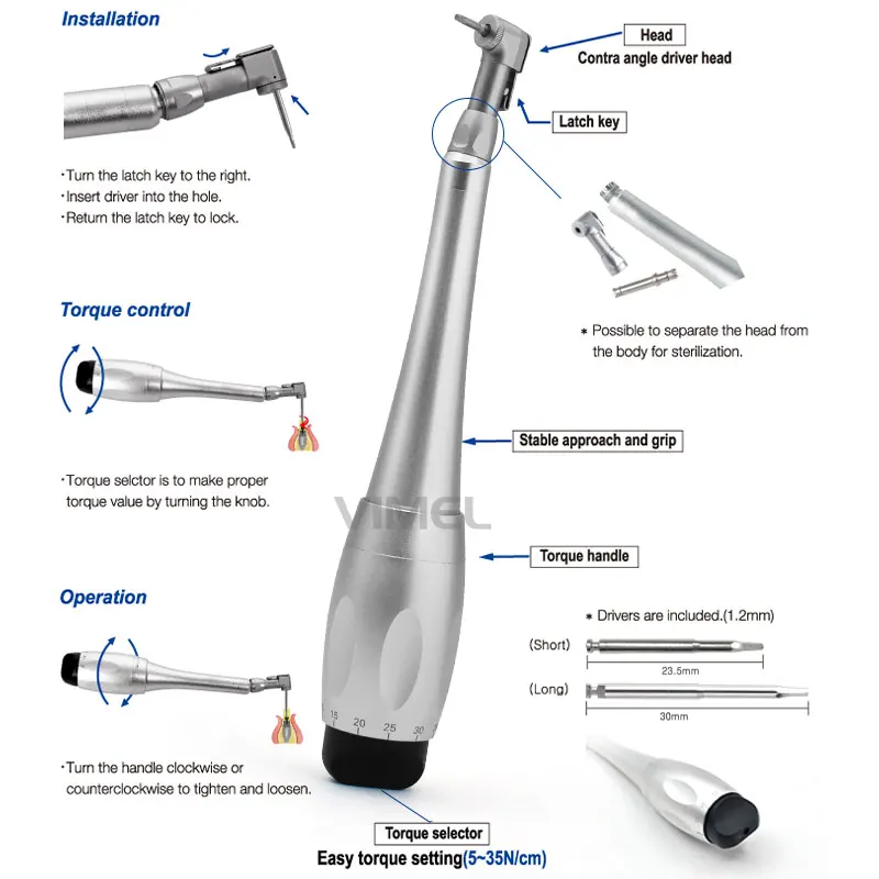 Universal Dental Implant Torque Wrench with 12 Driver Heads