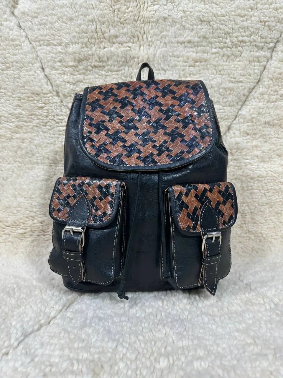 Handmade Bohemian Vintage Style Cowhide Leather Backpack Anti-Theft ...