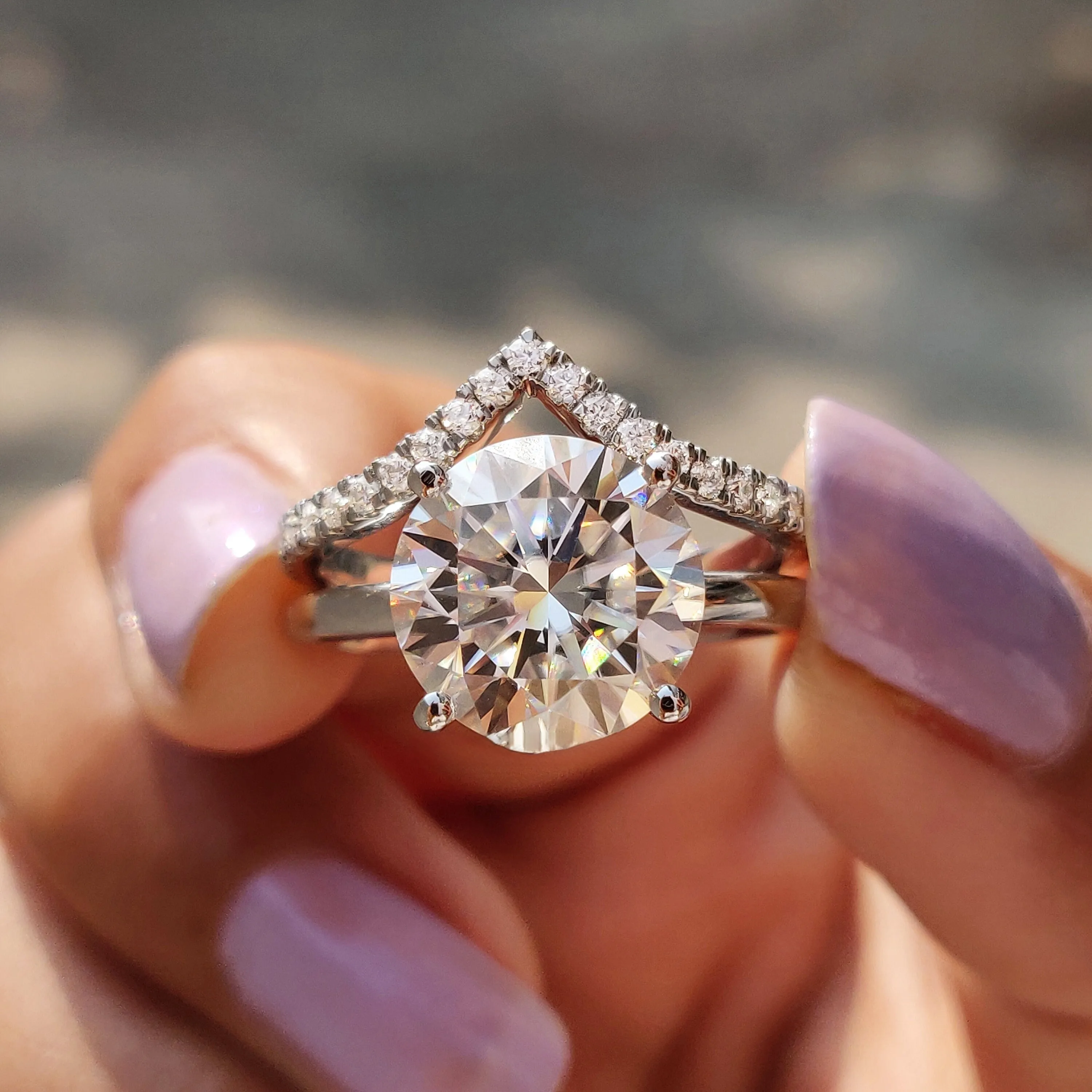 Fine Jewelry V Shape 18k Solid Gold Round Cut Vvs Vs Lab Grown Diamond ...