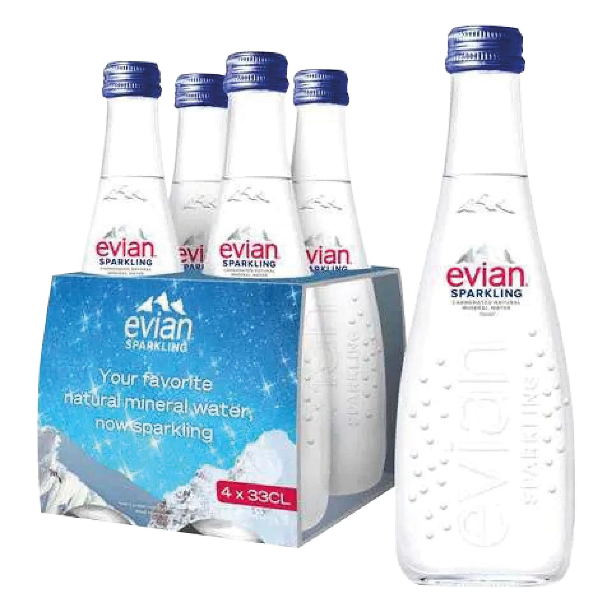 Evian Sparkling Water - Natural Mineral Water Glass Bottles