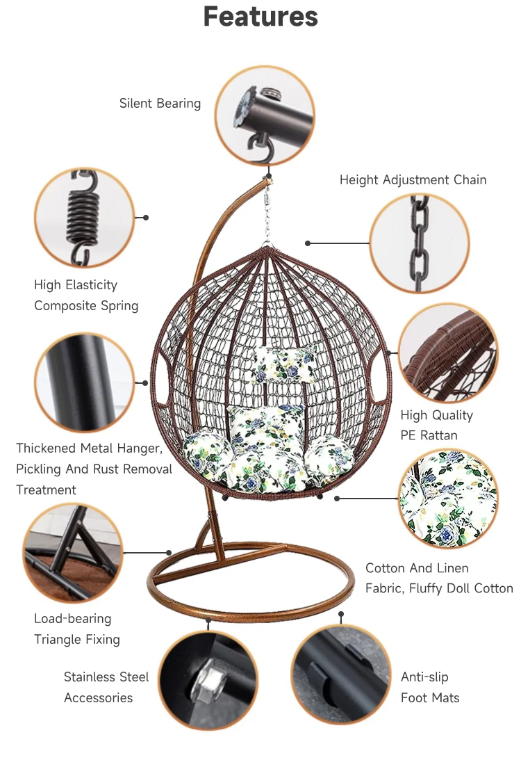 Modern Outdoor Furniture Garden Hanging Rattan Swing Chair Double Soft Wicker Patio Egg Swings ...