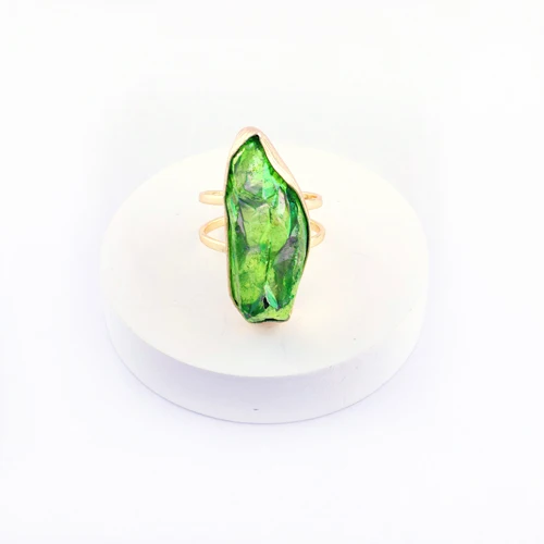 Sparkling Genuine Green Aura Quartz Texture Finish Collate Setting Ring ...