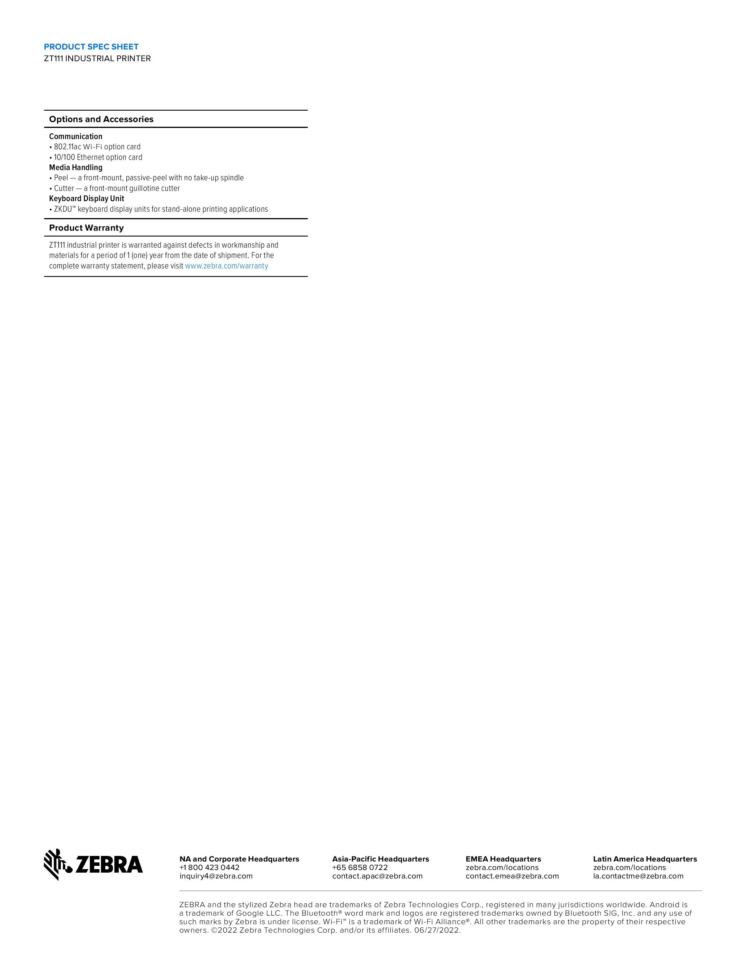 Zebra ZT111 - High Performance 4" Label Printers for Industrial Use