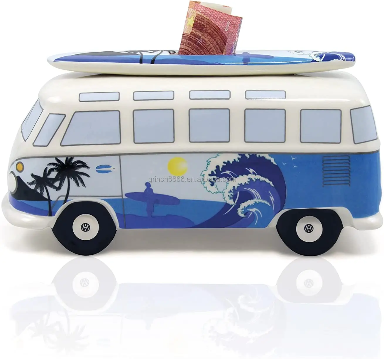 Ceramic Surf Van Moneybox - Samba Bus T1 Camper Van Bank