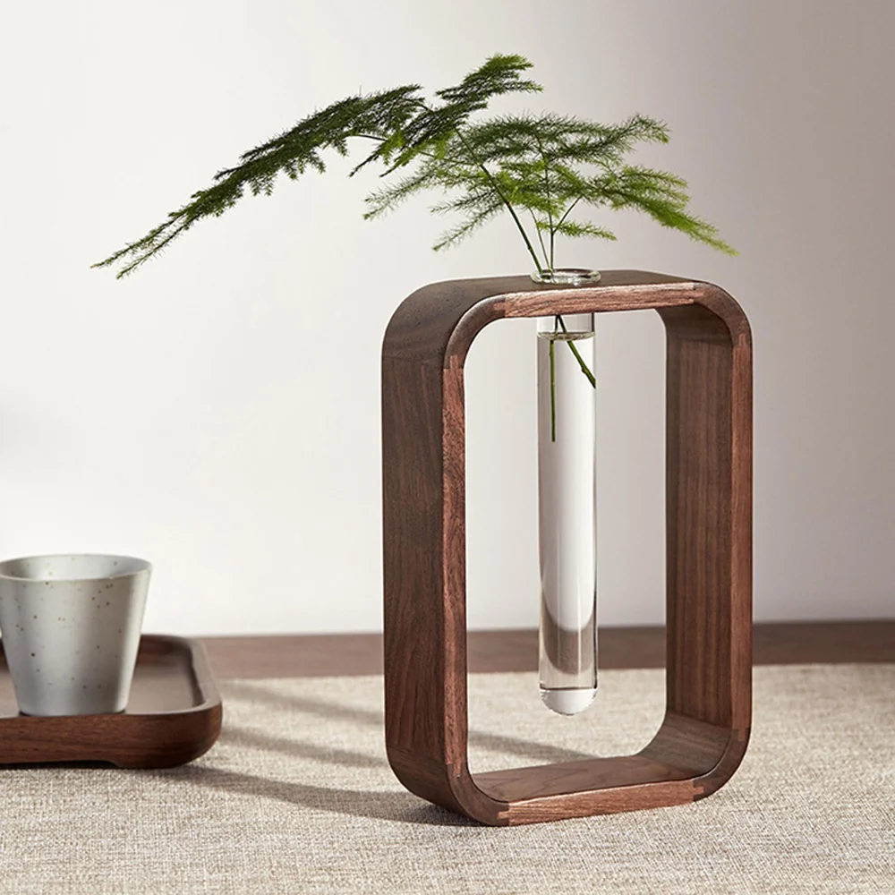 Modern Square Wooden Frame Glass Vase Hydroponic Planter Propagation ...