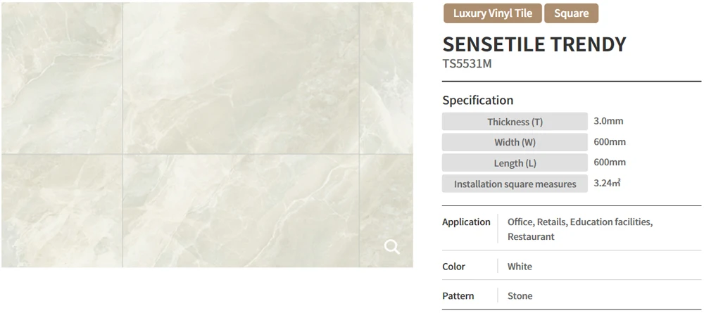 [kcc Glass] Luxury Vinyl Tile Sensetile Pro Vinyl Flooring Roll Lvt Stone Ts5531m (white) Floor ...